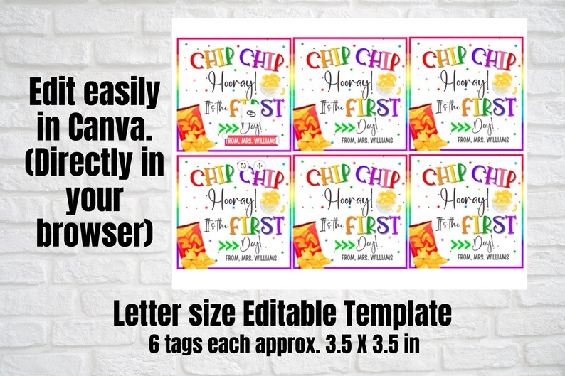 Chip Chip Hooray It's the First Day, Back to School Chips Gift Tag ...