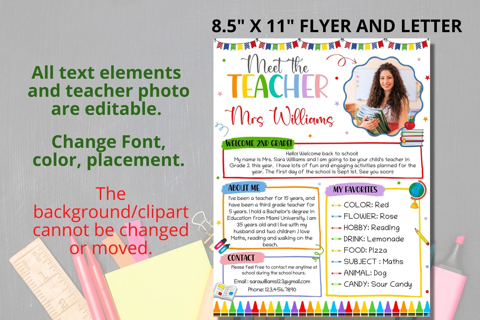 Colorful Meet the Teacher Template Letter Flyer, Printable Parent ...