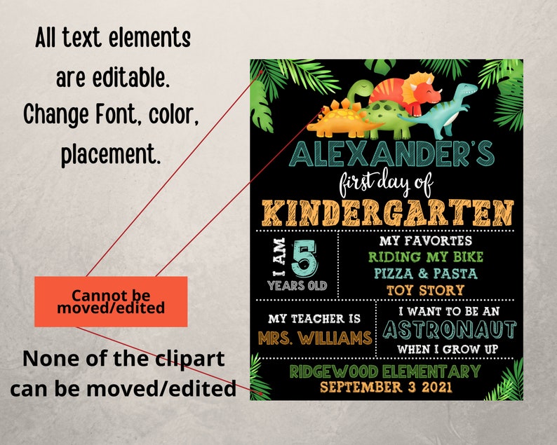 Editable Dinosaur First Day of School Sign Printable Editable - Etsy