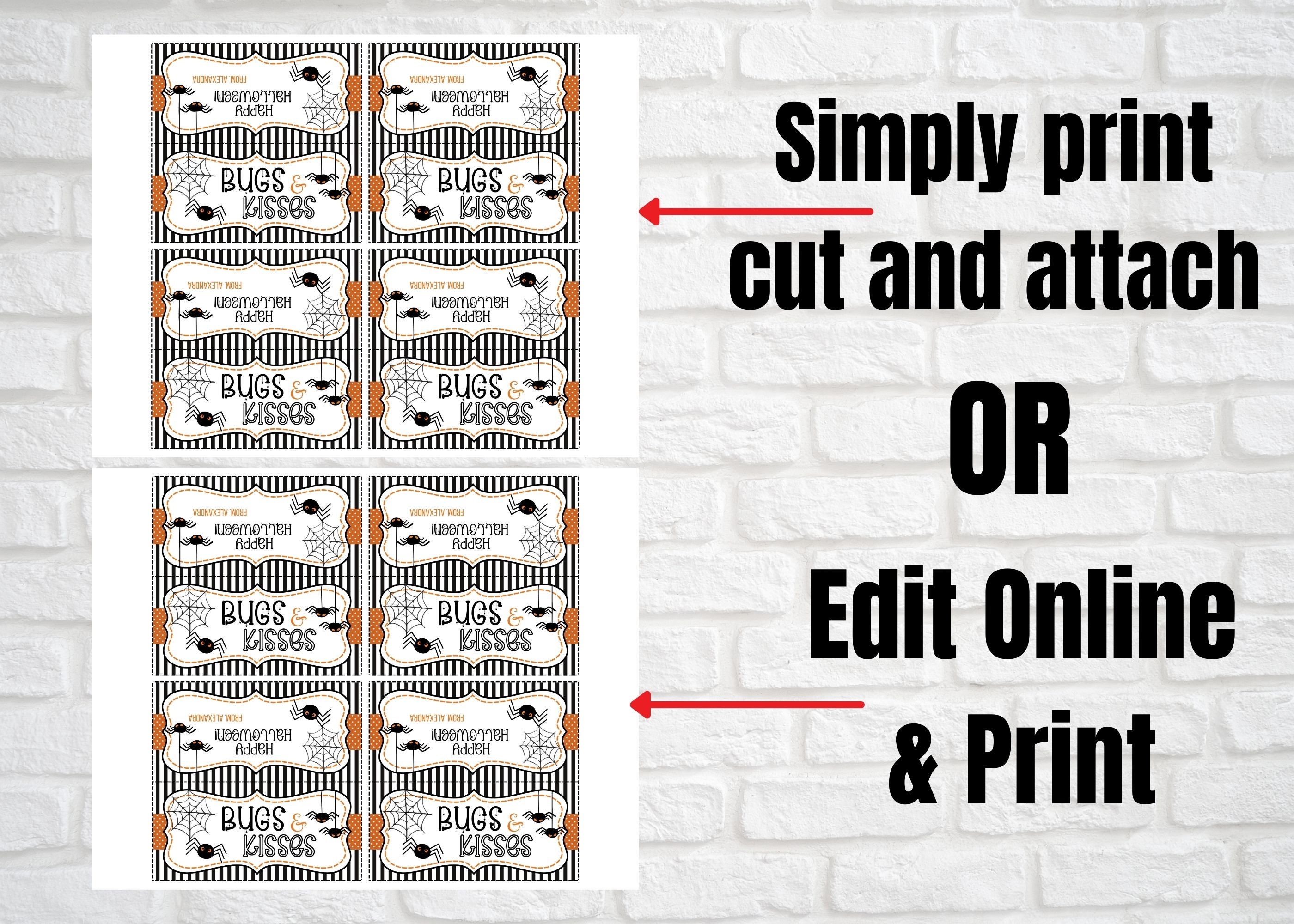 Bugs and Kisses Halloween Treat Bag Topper Editable Halloween - Etsy