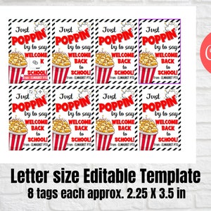 Back to School Popcorn Gift Tags, Just Poppin by to Say Welcome Back to ...
