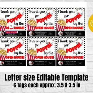 Thank You for Poppin by the Open House Realtor Tags, Realtor Popcorn ...