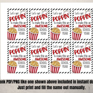 Back to School Popcorn Gift Tags, Let's Get Poppin' to Make This an ...