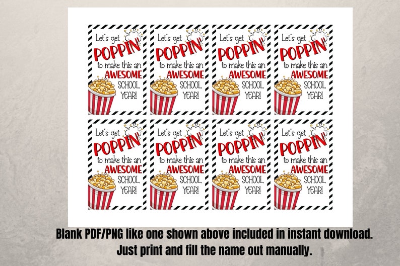 Back to School Popcorn Gift Tags, Let's Get Poppin' to Make This an ...