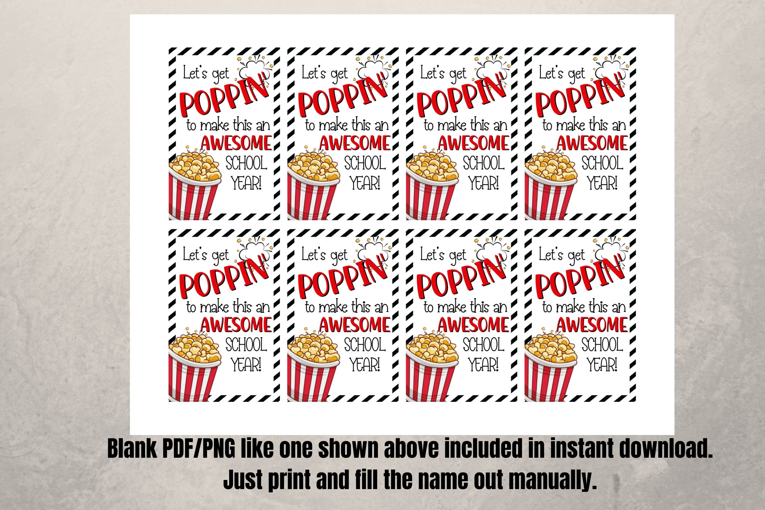 Back to School Popcorn Gift Tags, Let's Get Poppin' to Make This an ...