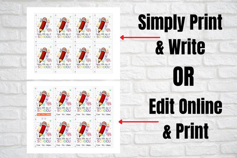 100th Day of School Pencil Gift Tags for Students 100 Days | Etsy