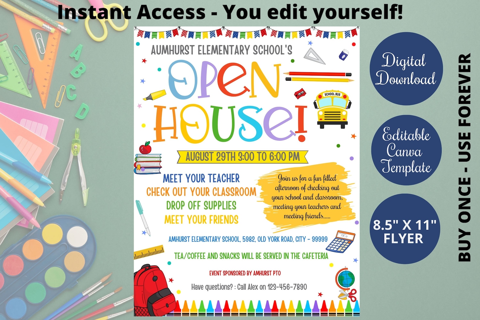 Back to School Open House Flyer for PTO, PTA, Printable Open House for ...