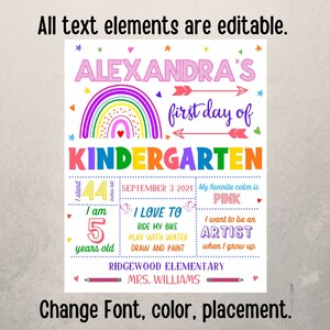 Rainbow First Day of School Sign Printable,pink Last/first Day Editable ...
