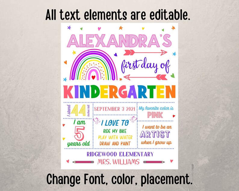 Rainbow First Day of School Sign Printablepink Last/first Day - Etsy