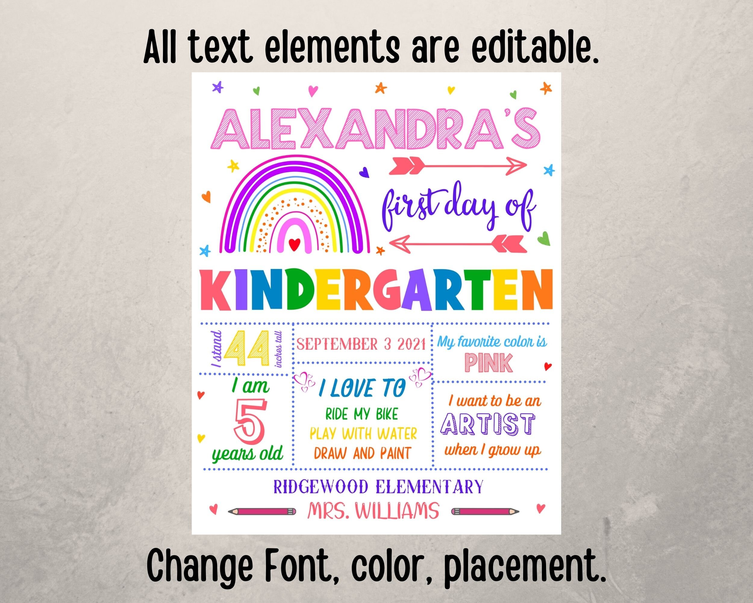 Rainbow First Day of School Sign Printablepink Last/first Day - Etsy