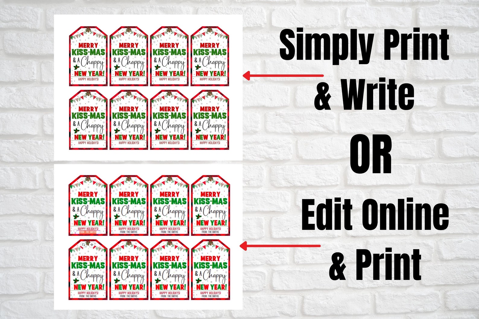 Merry Kissmas and a Chappy New Year Gift Tagschristmas Lip - Etsy