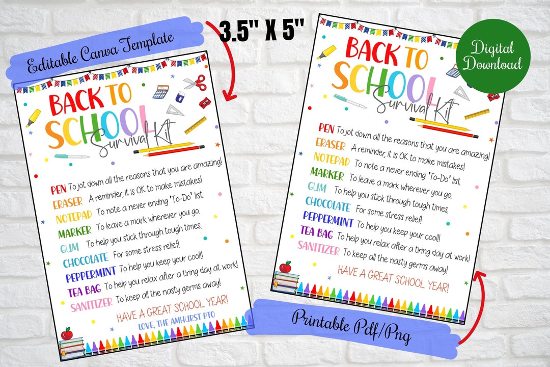 Editable Back to School Survival Kit, School Supplies Gift Tag ...