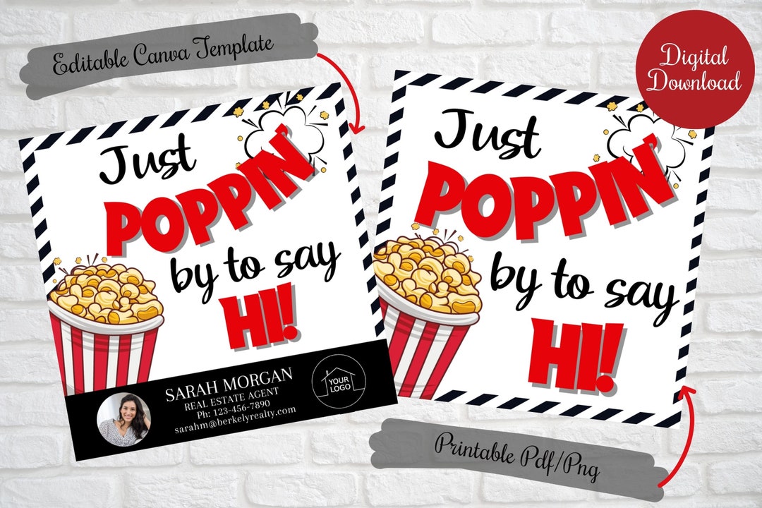 Poppin by to Say Hi Realtor Tags, Realtor Popcorn Pop by Tags, National ...