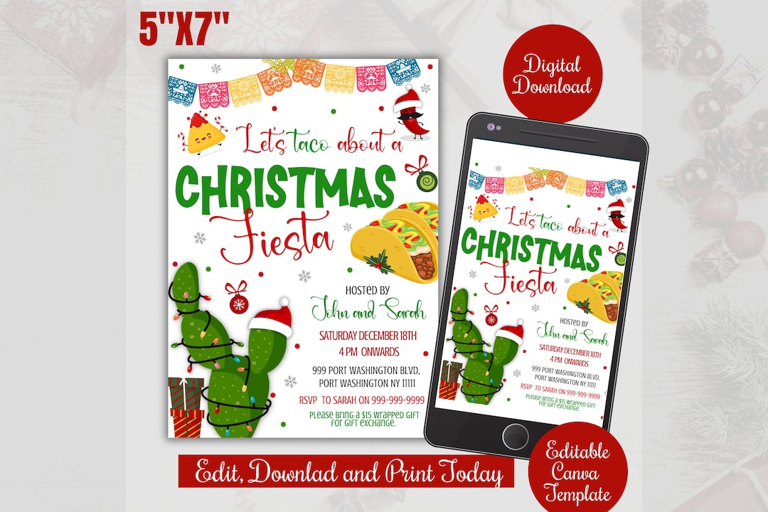 Taco About a Christmas Party Invite Evite , Editable Holiday Fiesta Invitation Digital, Mexican ...