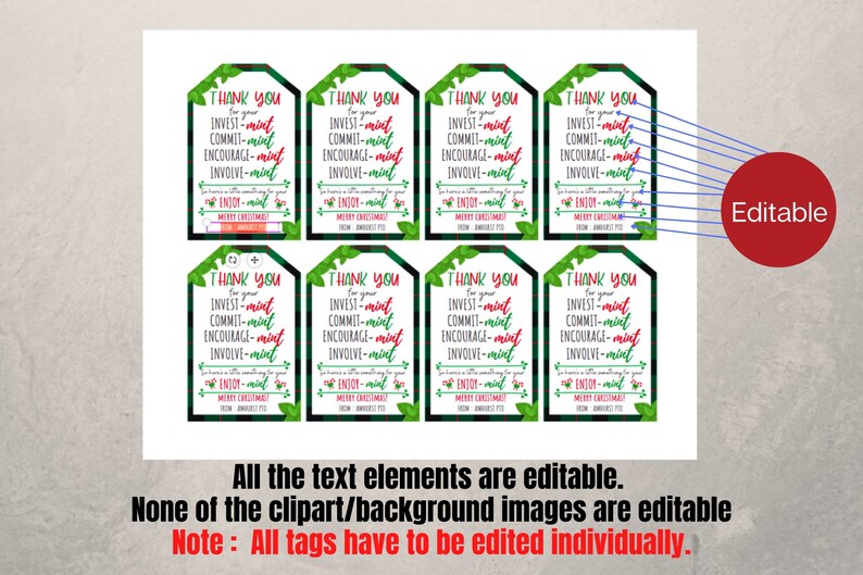 Christmas Mint Teacher Gift Tags, Teacher Editable Gift Tags, Mint Gum ...