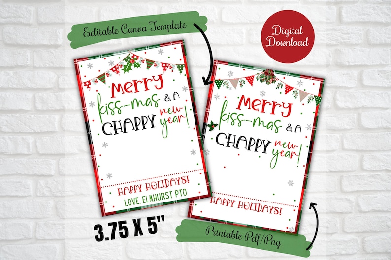 Merry Kissmas and a Chappy New Year Tag, Christmas Chap Stick Gift Tags ...