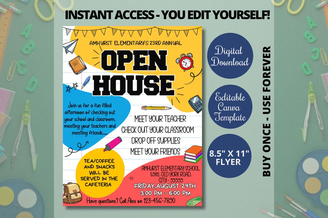Open House Back to School Flyer, Printable Open House for School Flyer ...