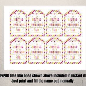 Bursting With Appreciation Gift Tags, Teacher Appreciation Week , Staff ...