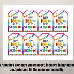 Happy 100th Day of School Gift Tags for Students, Teachers, Sweet Treat ...