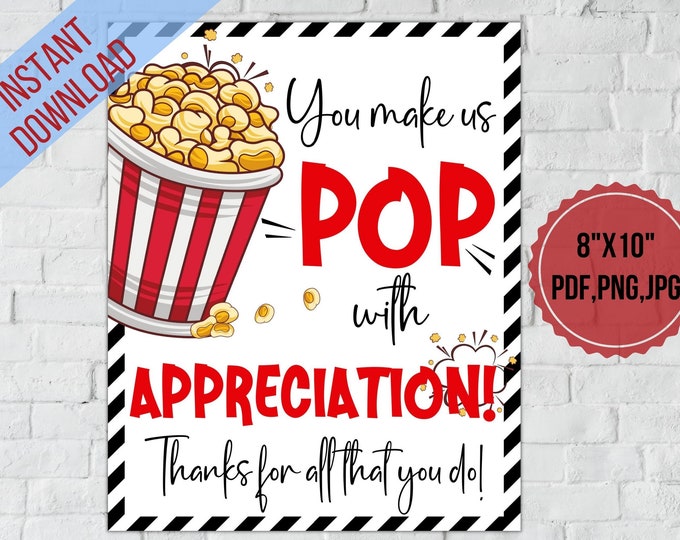 Popcorn Thank You Tag Printable Teacher Appreciation Tag Popcorn Gift ...