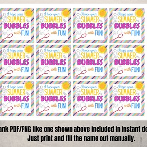 End of Year Class Bubbles Gift Tags, Hope Your Summer is Bubbles With ...