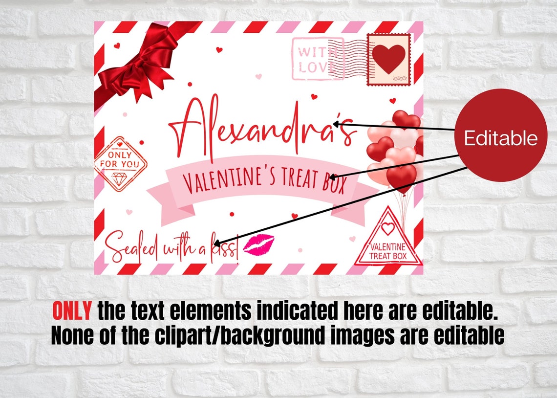 EDITABLE Valentine Treat Box Label personalized Valentine | Etsy