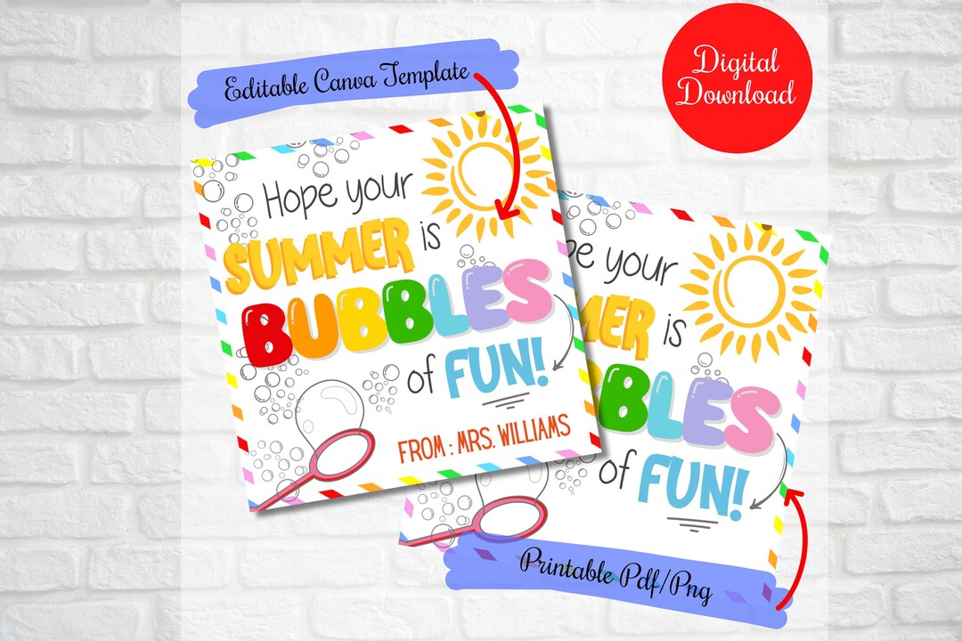 Hope Your Summer is Bubbles With Fun,end of Year Class Bubbles Gift ...