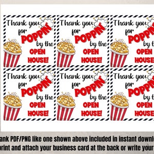 Thank You for Poppin by the Open House Realtor Tags, Realtor Popcorn ...