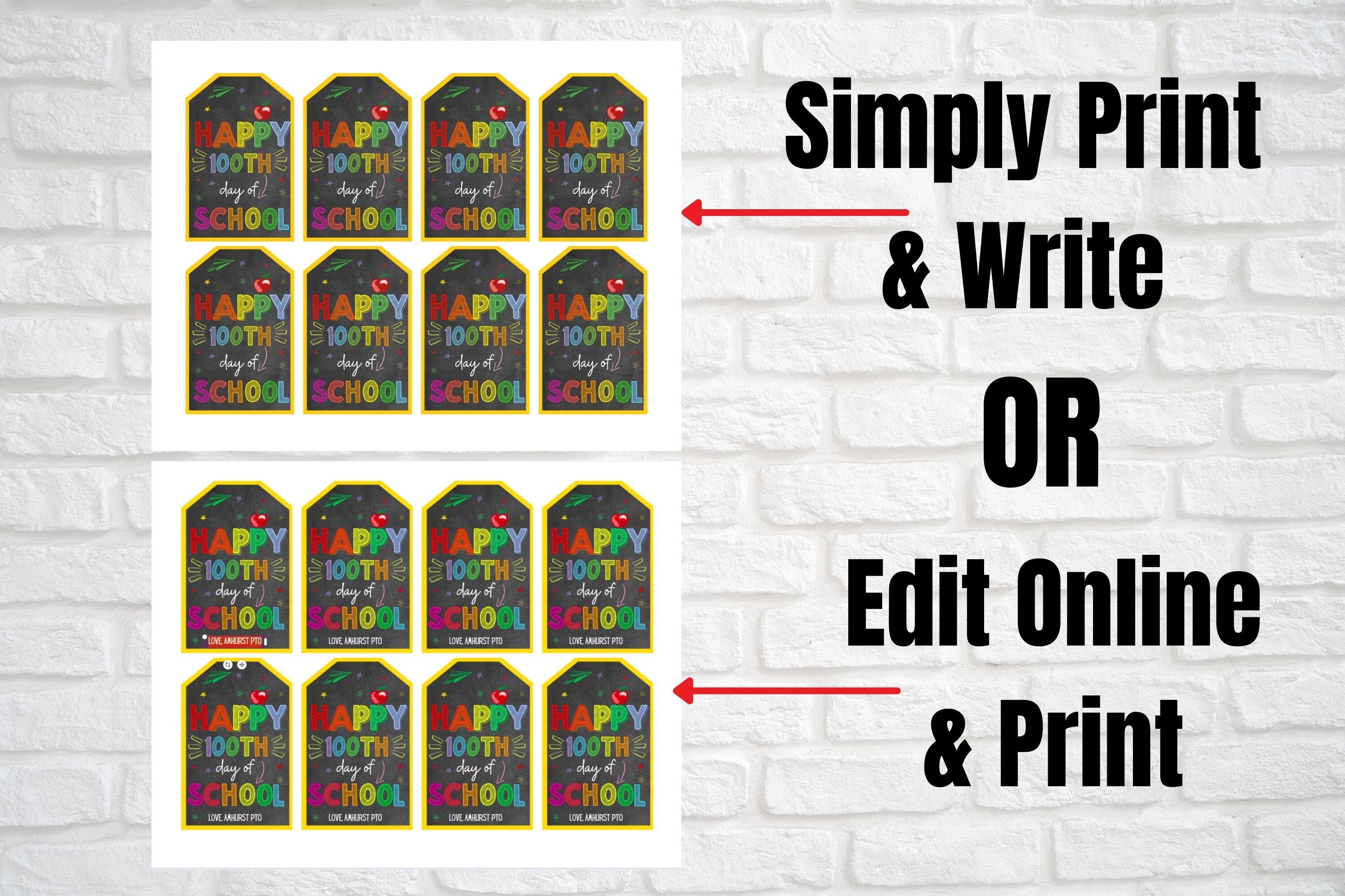 Happy 100th Day of School Gift Tags for Students, Teachers, 100 Days of ...