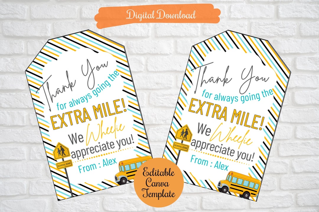 Bus Driver Appreciation Gift Tag, Thank You for Going the Extra Mile ...