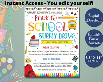 EDITABLE School Supply Drive Flyer Printable PTA PTO Flyer - Etsy