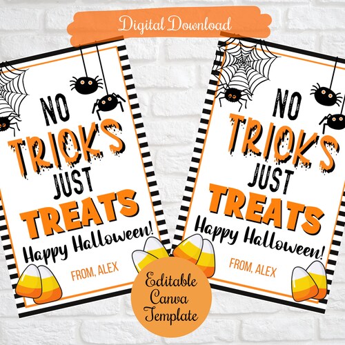 Printable Trick or Treat Gift Tag Halloween No Tricks Just - Etsy