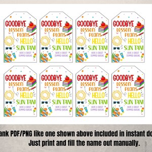 Goodbye Lesson Plans Hello Suntan Gift Tags, End of Year Summer Thank ...