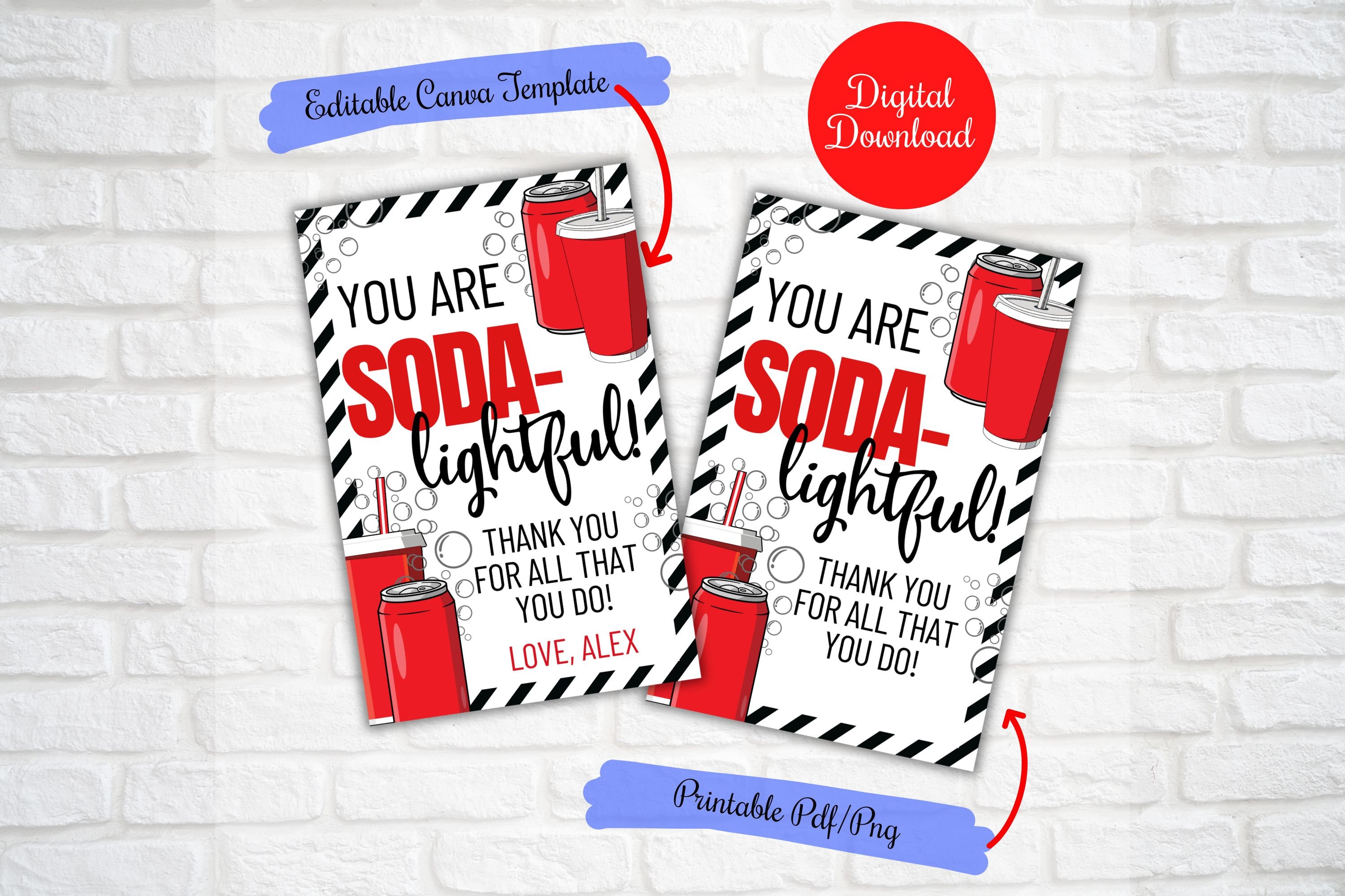 Employee Appreciation Soda Gift Tag, You Are Soda-lightful Thank You ...