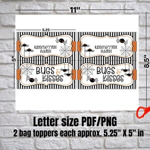 Bugs and Kisses Halloween Treat Bag Topper, Editable Halloween Gift ...