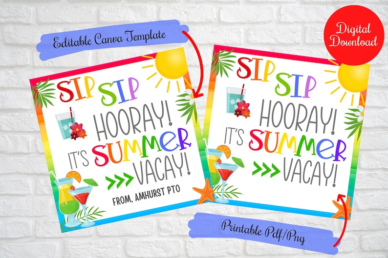 Sip Sip Hooray Its Summer Vacay Gift Tags Teacher - Etsy