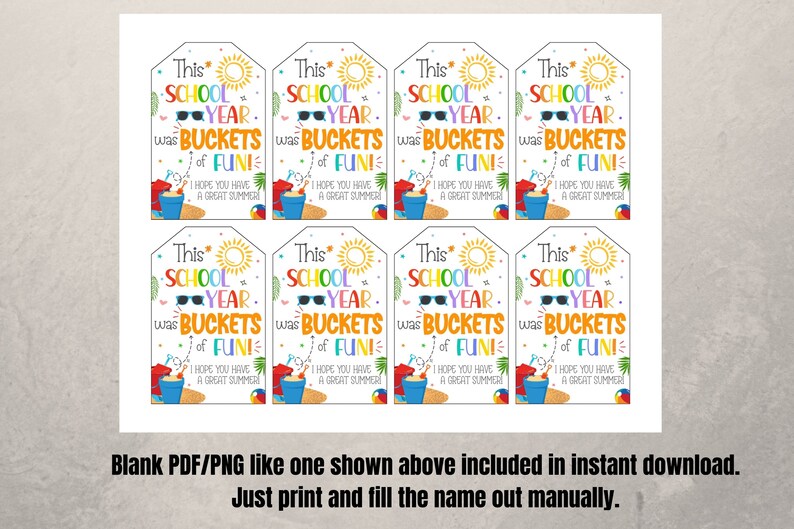 Buckets of Fun Gift Tags, End of Year Gift Tags for Class, School Year ...