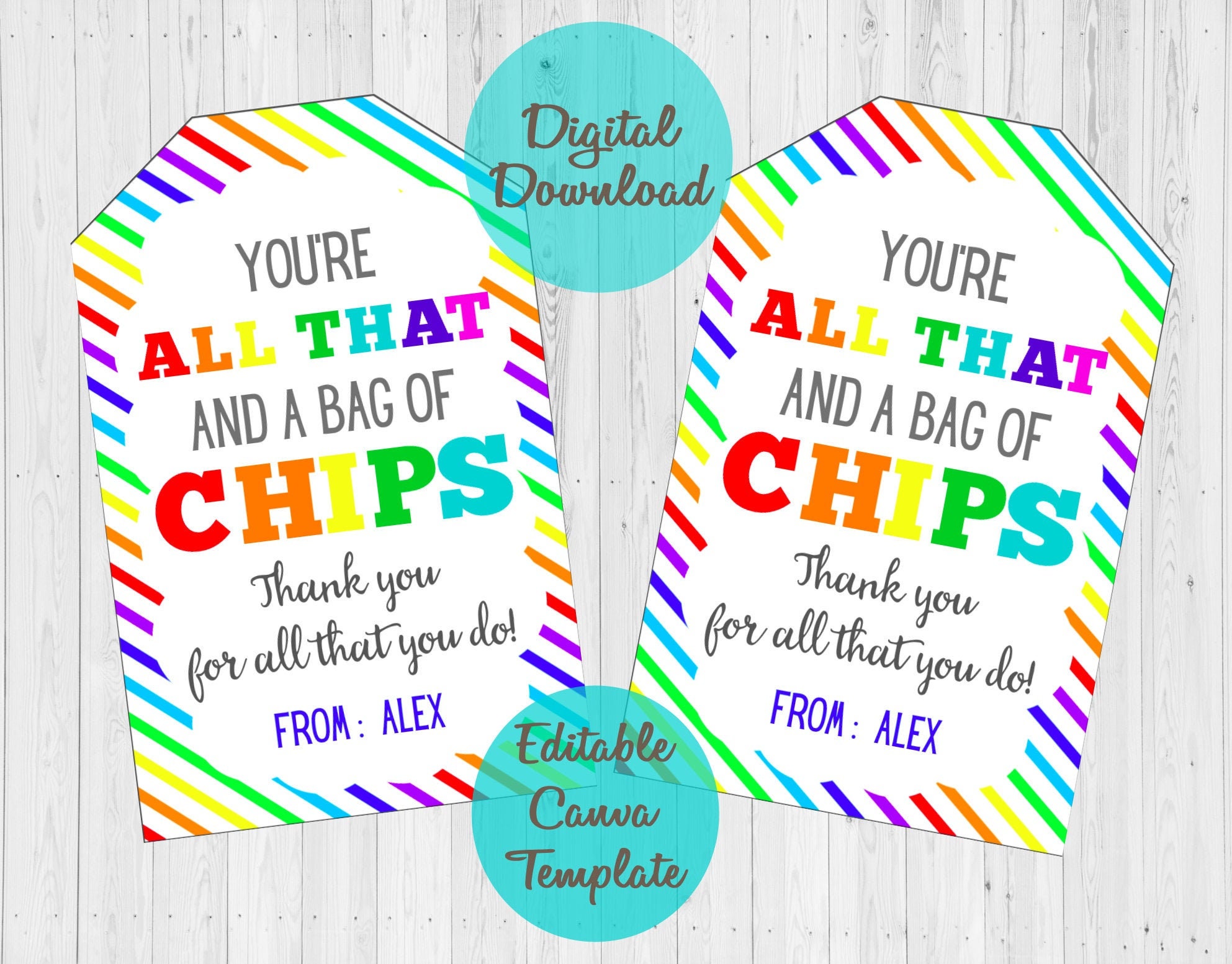 Bag of Chips Editable Thank You Gift Tags Teacher Employee - Etsy