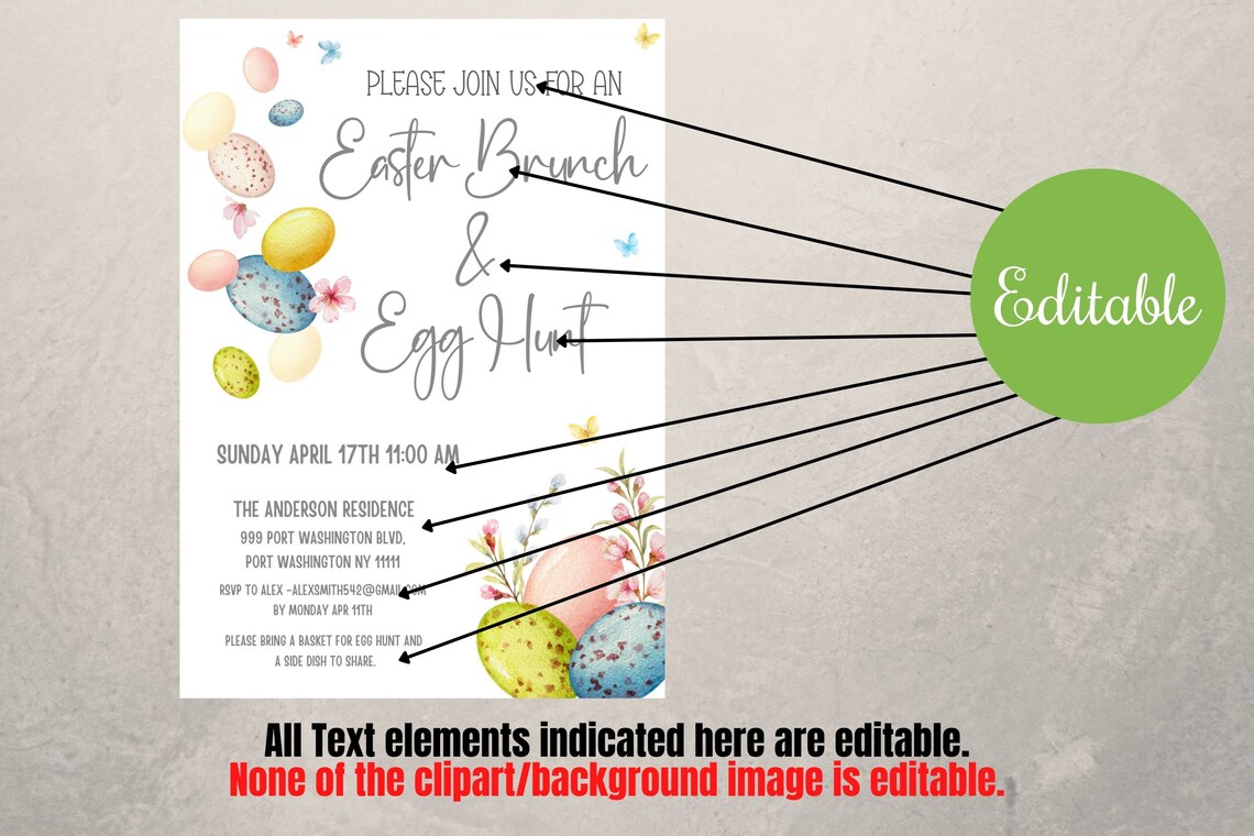 EDITABLE Easter Brunch and Egg Hunt Party Invite Evite ,aesthetic ...