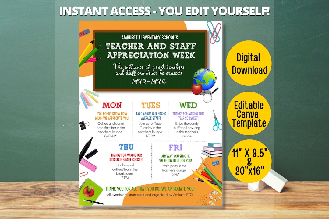 Editable Teacher Appreciation Week Schedule, School Teacher ...