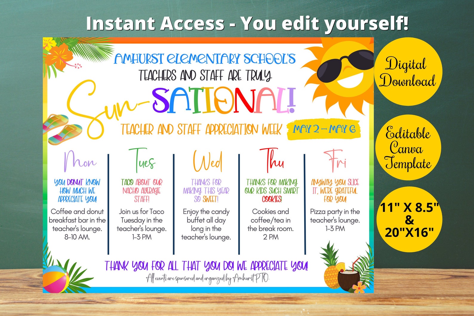 Editable Sunsational Teacher Appreciation Week Schedule Beach - Etsy