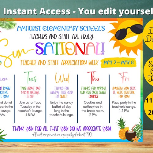 EDITABLE Teacher Appreciation Week Itinerary Make This School - Etsy ...
