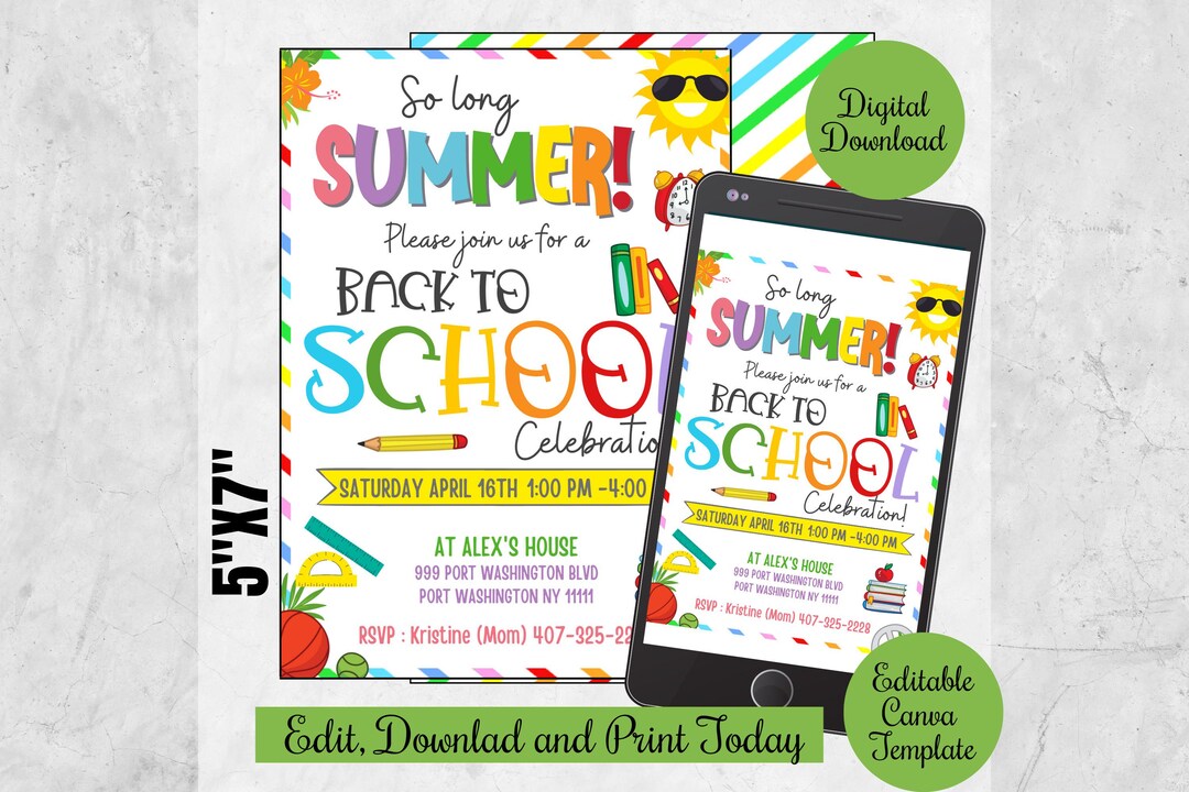 EDITABLE so Long Summer, Back to School Party Invite Evite ,kids Summer ...