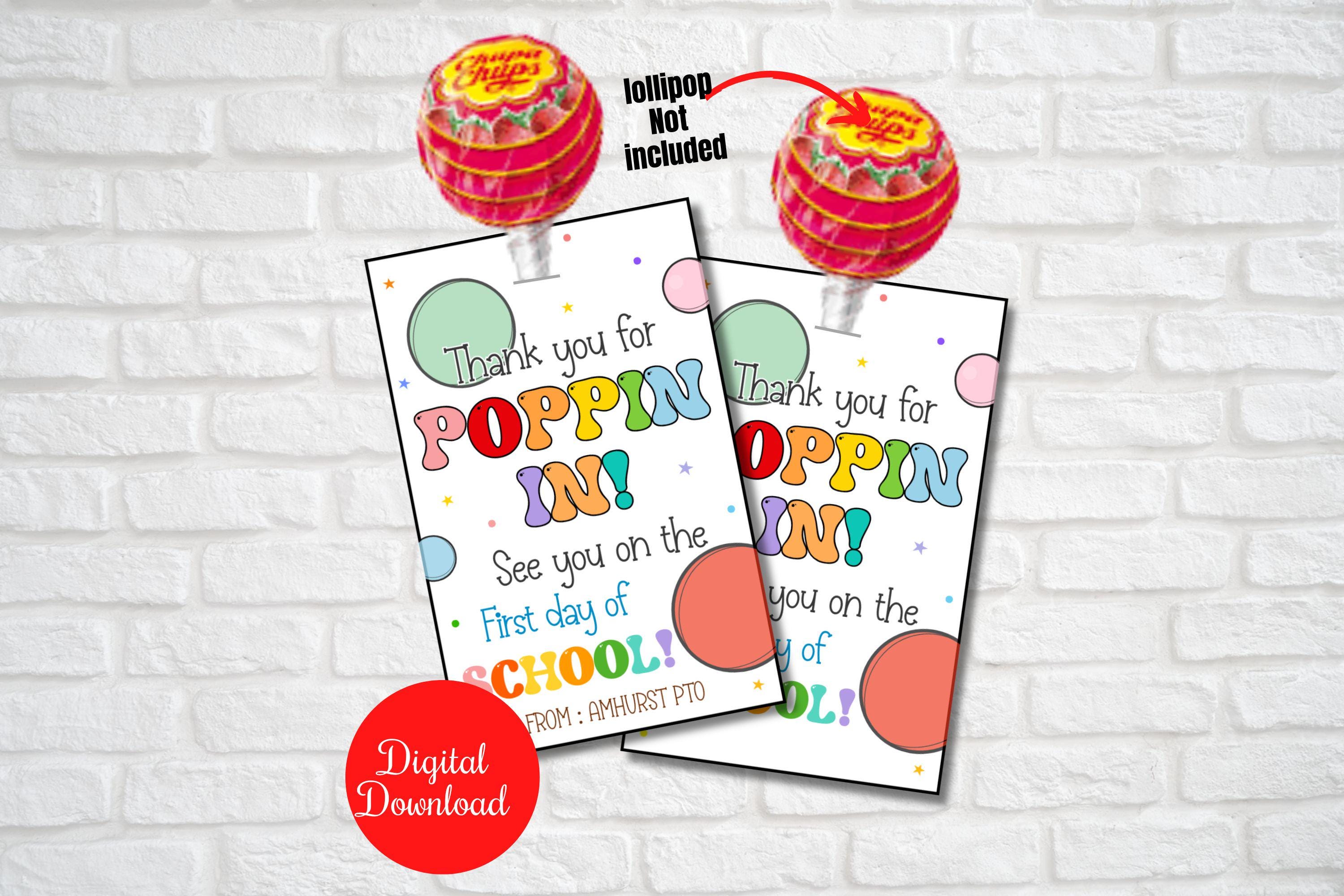 Lollipop Back to School Gift Tag, Thank You for Poppin In, See You on ...