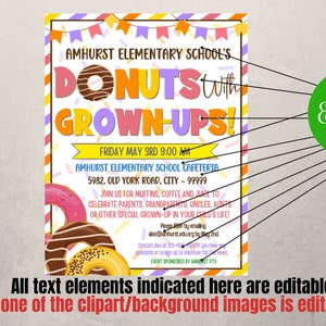 Editable Donuts With Grownups PTO Flyer, Printable Breakfast With ...