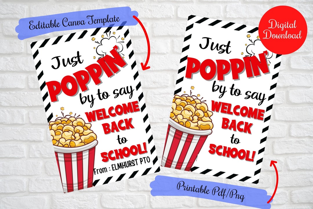 Back to School Popcorn Gift Tags, Just Poppin by to Say Welcome Back to ...