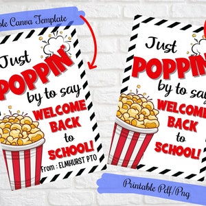 Back to School Popcorn Gift Tags, Just Poppin by to Say Welcome Back to ...