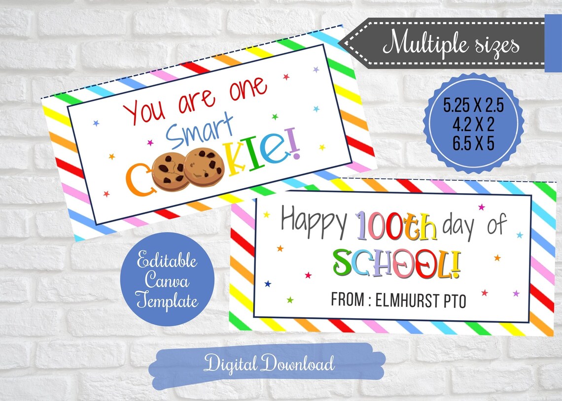 100th Day Cookie Treat Bag Toppers for Students You Are One | Etsy