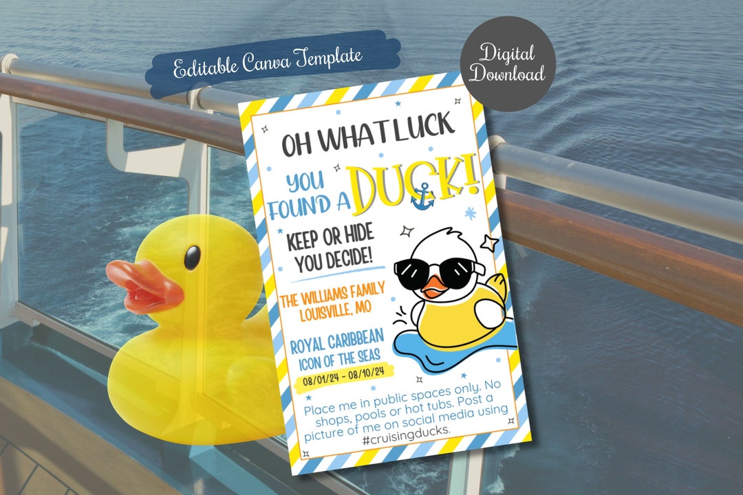 You Found a Duck Cruising Ducks Tag Editable Template, Cruise Ship ...