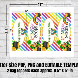 Editable Rainbow Seeds St Patrick's Day Treat Bag Topper - Etsy